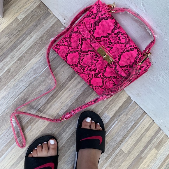 Bags | Hot Pink Snake Shoulder Bag | Poshmark
